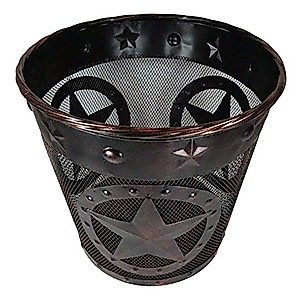 Ebros Rustic Western Texas Lone Stars in Circles of Nailheads with Braided Metal Rope Trim Wire Waste Basket Bin 12.75" Wide Home and Bathroom Accent Country Farmhouse Cowboy Decorative Trash Can