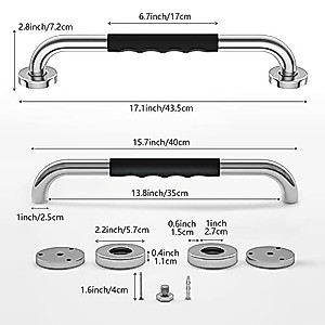 2 Pack 16 Inch Shower Grab Bar w/Anti Slip Rubber Grip,ZUEXT SUS304 Stainless Steel Bath Grab Bar,Bathroom Balance Bar,Wall Mount Safety Handrail Support,Handicap Injury Elderly Senior Assist Handle