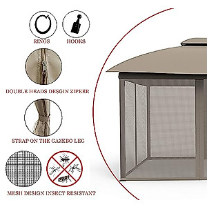 Gazebo Mosquito Netting Screen 4-Panels Universal Replacement for Patio, Outdoor Canopy, Garden and Backyard (12'x12', Beige)