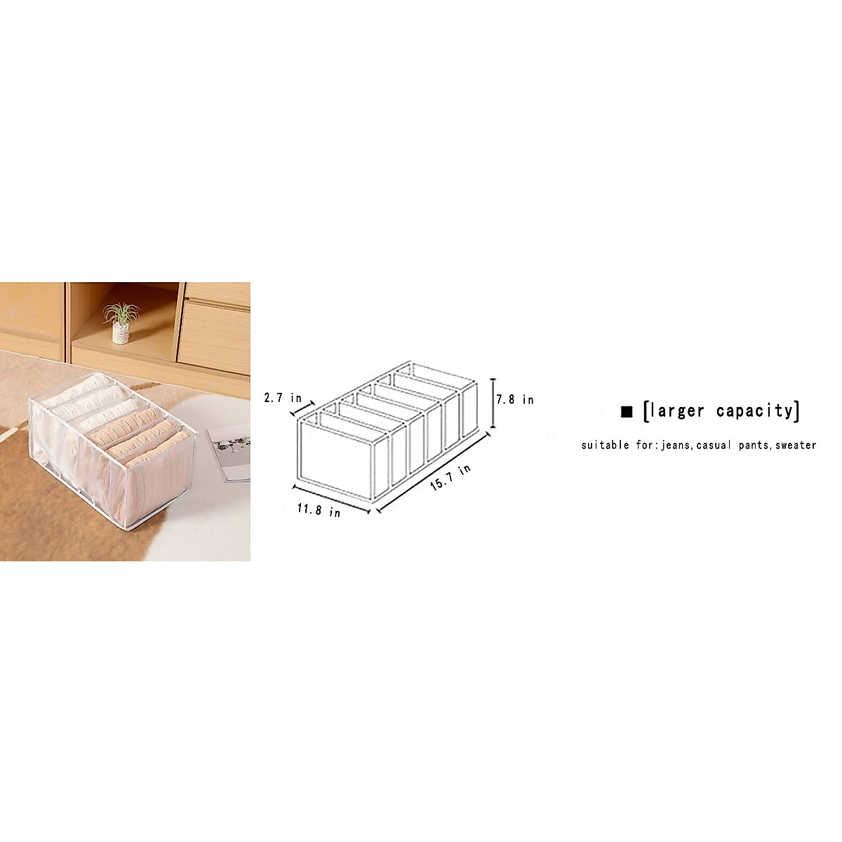 2PCS wardrobe clothes storage box, upgraded version (+large) (+thick) 15.7*11.8*7.8 inches, the compartment design can be folded to store clothes, washable and foldable mesh to separate clothes. (2)