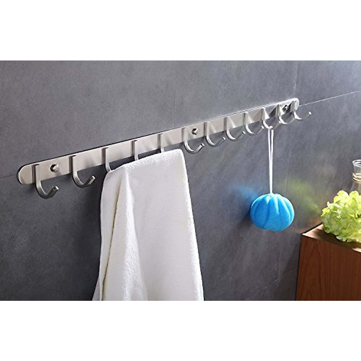 QT Home Decor Hook/Coat Rack with 12 Square Hooks- Modern Wall Mounted - Ultra Durable with Solid Steel Construction, Brushed Stainless Steel Finish, Super Easy Installation, Rust and Water Proof.