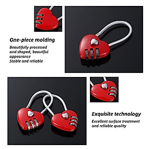 Heart Shaped Lock, 3 Digit Mini Lock, with Love Heart Wire Rope, Password Lock for Luggage, Backpack, Jewelry Box, Entrance Locker
