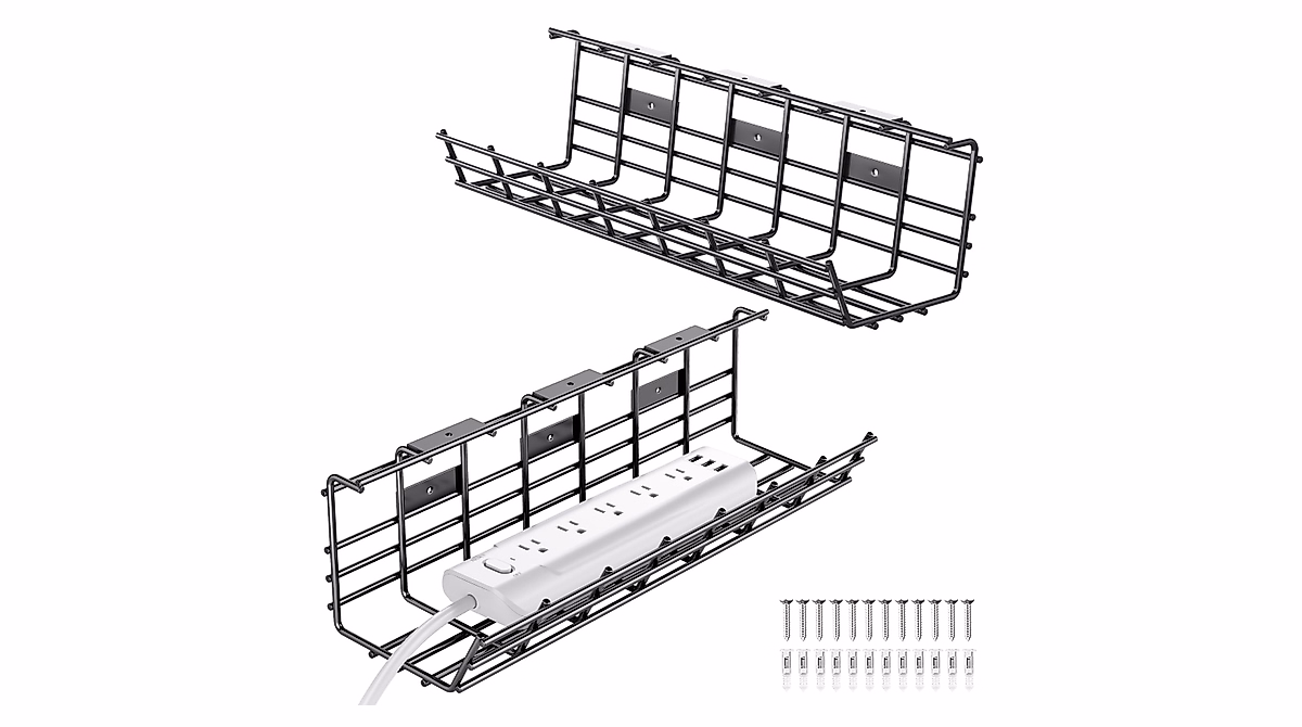 2 Pack Under Desk Cable Management Tray for Organized Workspaces