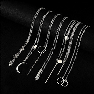 Starain 12Pcs Layered Choker Necklace Fashion Multilayer Chain Necklace Simple Silver Necklace Set for Women
