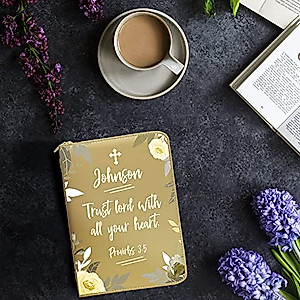 10x7 Inch Personalized Bible Cover – Create Your Own Design, Custom Bible Cover and Carrying Case with Handle – Leatherette Book Covers and Bible Case for Women - Gold (Design 2)