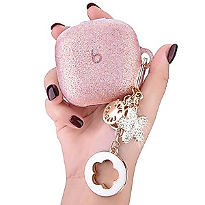 VISOOM Bling Beats Fit Pro Case Cover, Silicone Beats Pro Case Cover for Women with Glitter Keychain for Beat Fit Pro Case Cute Beats Fit Pro Case Protector Case Beats Fit Pro (Rose Gold)