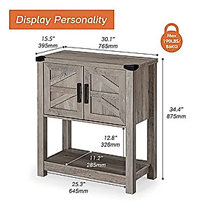 WAMPAT Modern Farmhouse Buffet Cabinet, Wood Sideboard with Cabinet & Open Storage for Living Room, Kitchen, Magnetic Door Catch, 5-Level Adjustable Shelf, Riveted Metal Braket, Wash Grey