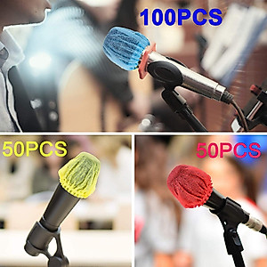 200 PCS (100 Pack) Microphone Hygiene Covers Disposable Non-woven Handheld Mic Mike Cover Windscreen Protective Cap for KTV Karaoke Recording Room Stage Performance (multicolored)