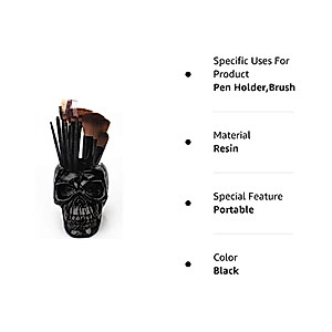 Nicee Skull Pen Holder,Skull Makeup Brush Holder,Pen Holder,Dressing Table Office Desk Storage Box,Green Plant Flower Pot,Halloween Skull(Black)