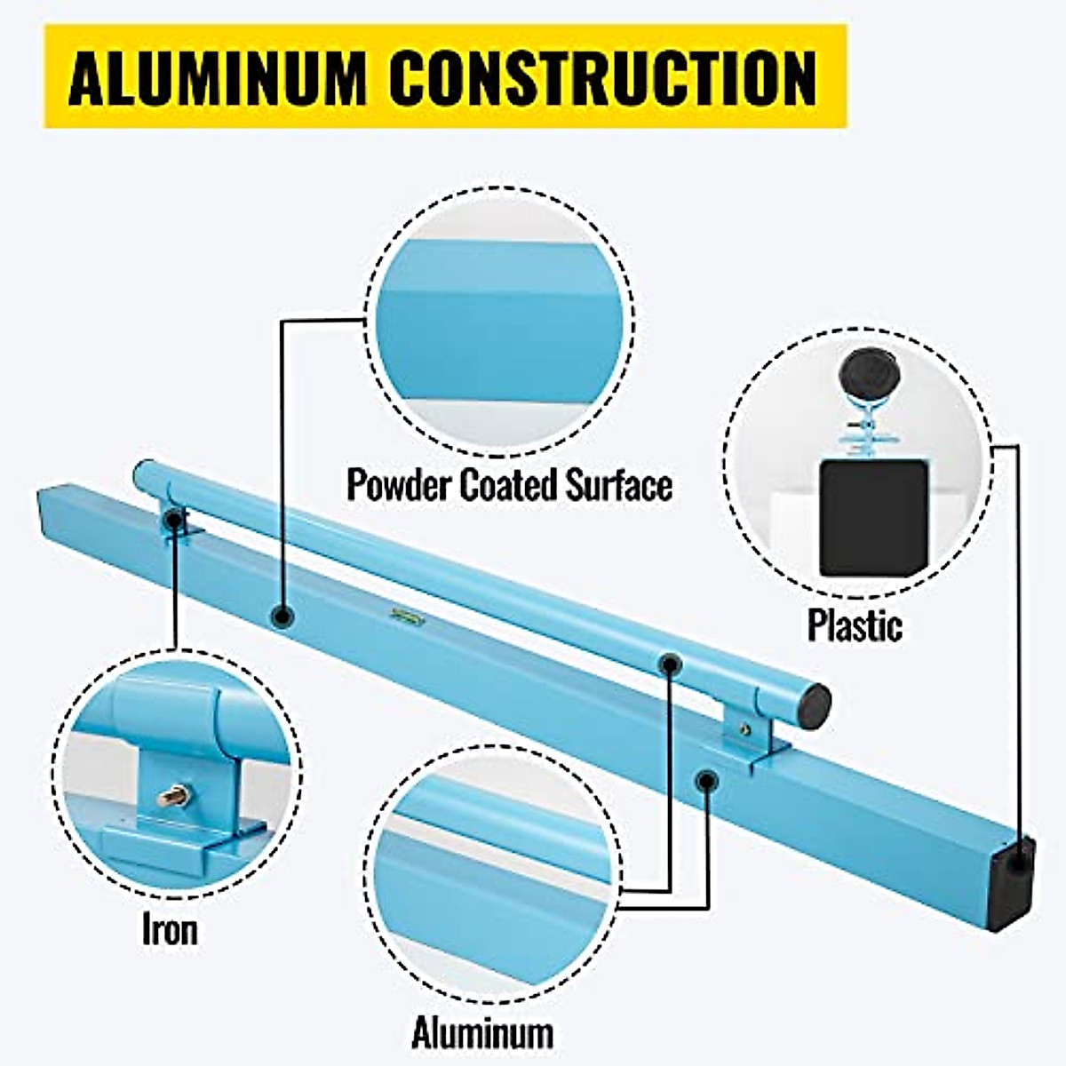 VEVOR Combo Concrete Screed, 48" Aluminum Screed Board, Concrete Screed Tool with Built-in Leveling Vial, Lightweight Concrete Screed Board with Comfortable Handle and Plastic Shovel for Construction