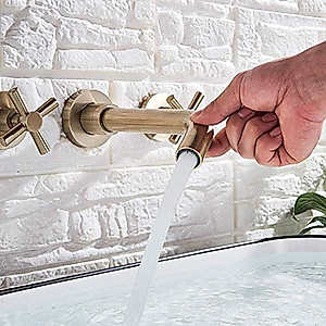 ShiSyan Y-LKUN Faucet Kitchen Tap Brushed Golden Wall Mounted Basin Faucet Dual Handle Rotate Spout Bathroom Vessel Sink Mixers Hot Cold Water Tap
