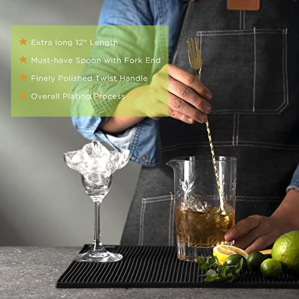 Homestia Stainless Steel Muddler for Cocktails, 3 PCS Bar Tools: 10" Drink Muddler, 12" Cocktail Spoon, 1 oz 2 oz Jigger, Gold Mixing Tools for Drinks, Mini Home Bar Tool Set for Alcohol Beverages