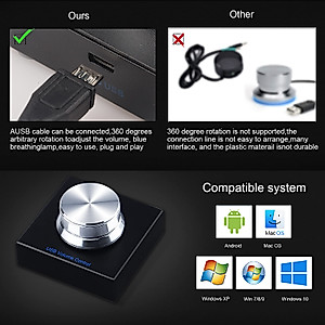 USB Volume Control Knob，Multimedia Controller with One-Click Mute Function，Audio Adjuster Compatible with Win7/8/10/XP/Mac/Vista/Android/IOS