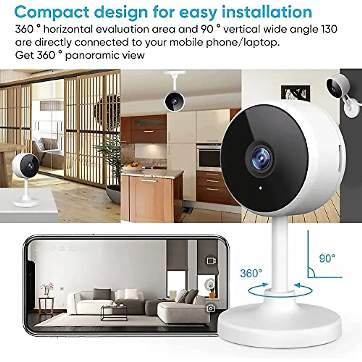 Indoor Camera, Cameras for Home Security with Night Vision, Pet Camera with Phone App, 1080P Indoor Security Camera, Motion Detection, 2-Way Audio, WiFi Camera Home Camera Compatible with Alexa