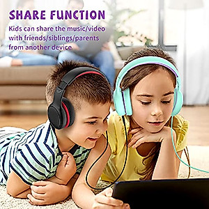 Kids Headphones, 85dB Volume Limiting - Toddler Headphones for Detachable Cat Ear, Wired Headphones with Sharing Splitter, Foldable Stereo Over-Ear Headphones for School/Travel/iPad/Kindle (green)