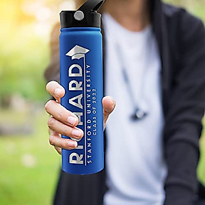 Graduation Gifts, Water Bottle Personalized with Straw Lid - 24 oz - Royal | Custom Water Bottle w Text - Insulated Double Wall - High School, College, Class of 2023 | 9 Color - Congrats Grad