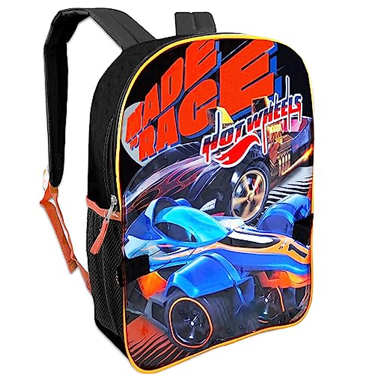 Color Shop Hot Wheels Backpack and Lunch Box Kids - 6 Pc Bundle 16'' Hot Wheels Backpack, Lunch Bag, Water Bottle, Cars and Trucks Stickers, Backpack Clip, and More (Hot Wheels School Supplies)