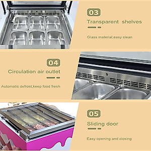 Kolice Commercial Tabletop Ice Cream Showcase Freezer, Countertop Ice Cream Display Freezer, Desktop Ice Cream Showcase with 9 Drums/6 Pans