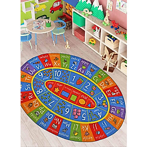 KC Cubs Playtime Collection ABC Alphabet, Numbers and Shapes Educational Learning & Game Area Oval Rug Carpet for Kids and Children Bedrooms and Playroom, Multicolor, 7' 8" x 9' 10'' (KCP010033-8x10)