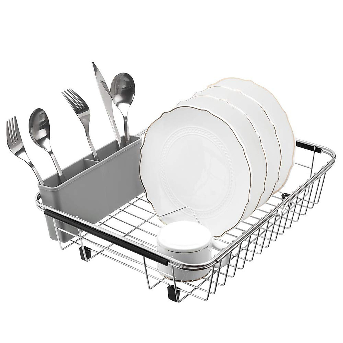SANNO Kitchen Sink Grate Stainless Steel Sink Protector for Kitchen Sink Over The Sink Expandable Dish Drying Rack, Dish Drainer