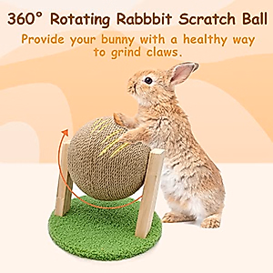 BNOSDM Rabbit Scratch Toy Natural Sisal Wood Rabbit Scratching Ball Toy Bunny Scratcher with Ball for Indoor Rabbits Bunnies Kittens Ferrets Chinchillas Small Animals (Medium)