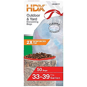 HDX FlexPro 33 Gal. - 39 Gal. Clear Drawstring Outdoor and Yard Trash Bags (50-Count)