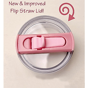 The Darling Effect Tumbler with Handle Matching Lid and Straw 40 oz Tumbler with Reusable Straws Garden Pink Stainless Steel Travel Mug 6 Piece Set for Hot Drinks Iced Coffee