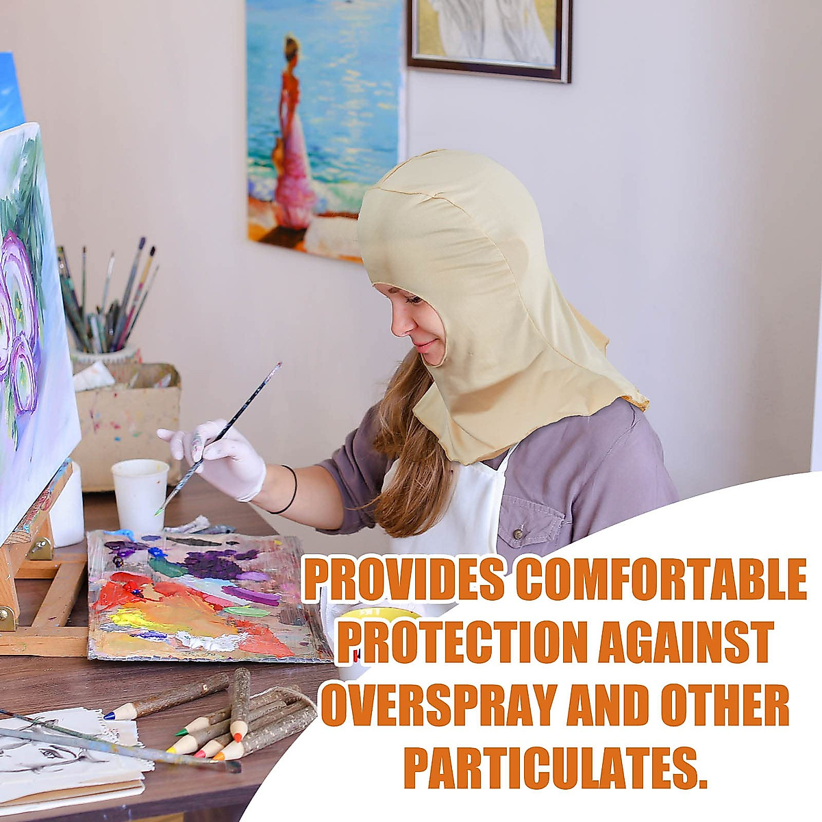 Hercicy 24 Pcs Spray Socks Painters Mask Hair Sock Unisex Adult Head Covering Painting Mask Soft Cotton Stretch Hood Mask for Paint (Nude)