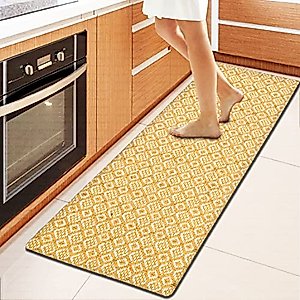 Anti-Fatigue Kitchen Mat Runner Cushioned Kitchen Rug, Waterproof Non-Slip Kitchen Mats and Rugs Heavy Duty Comfort Foam Rug for Kitchen, Floor Home, Office, Sink, Laundry (Mustard)