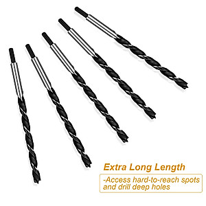 LIVTE 12 Inch Long Brad Point Drill Bit, 5 Pcs 5/8 Inch (16mm Diameter) High Speed Steel Twist Drill Bits for Woodworking, Black, 12inch / 16mm