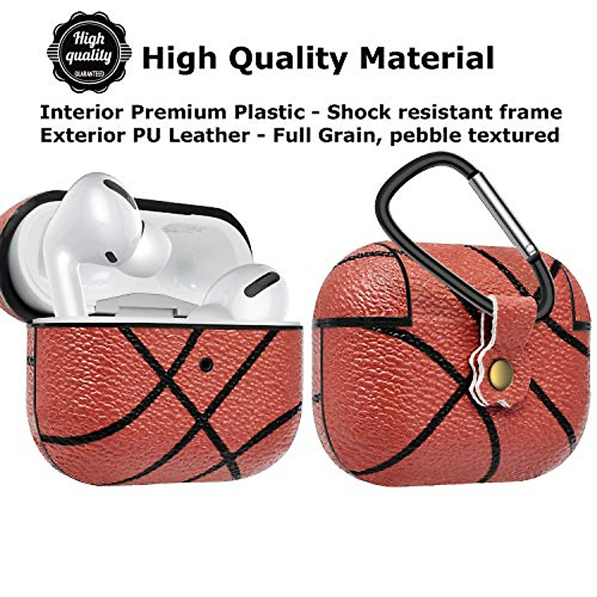 AirPods Pro Case, Takfox Airpod Pro Cases Cover PU Leather Protective Shock & Scratch-Resistant with Keychain [Front LED Visible] Headphone Case Skin for AirPods Pro Charging Case Series 3,Basketball
