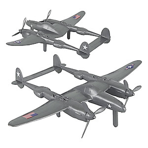TimMee WW2 P-38 Lightning Fighter Plane - 2pc Silver Plastic Army Men Aircraft