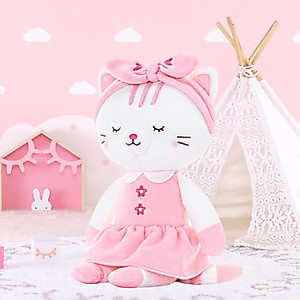Lazada Stuffed Cat Dolls Animal Kitty Plush Toy Baby Girl Gifts White with Hair Band 16"