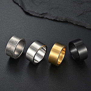 INRENG Mens Womens Stainless Steel Ring 10mm Wide Cool Plain Band Matte Brushed Finish Flat Top 10mm Ancient Silver Size 12