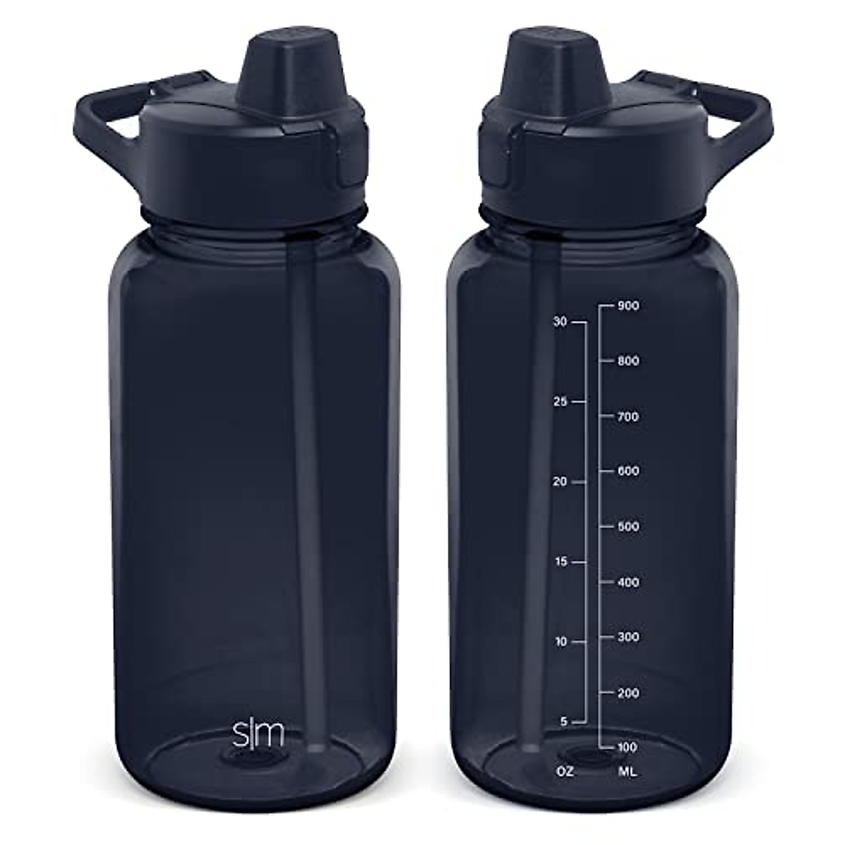 Simple Modern 32oz Water Bottle with Push Button Silicone Straw Lid & Motivational Measurement Markers | BPA-Free Plastic Sports Bottle Reusable for Gym, Travel | Summit Collection | Deep Ocean