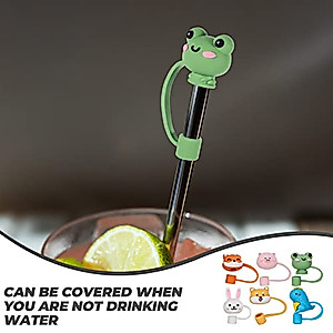 ABOOFAN 6pcs Silicone Straw Tips Covers Lovely Animals Drinking Straw Tips Reusable Rabbit Straw Toppers Dinosaurs Straw Plugs Caps for Easter Hawaii Kids Party Decor