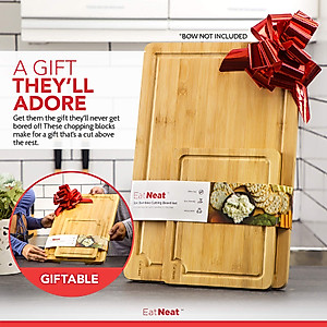 EatNeat 5-Pack of Glass Food Storage Containers with Airtight Snap Locking Lids to Keep Food Fresh Extra Large Bamboo Cutting Board Set