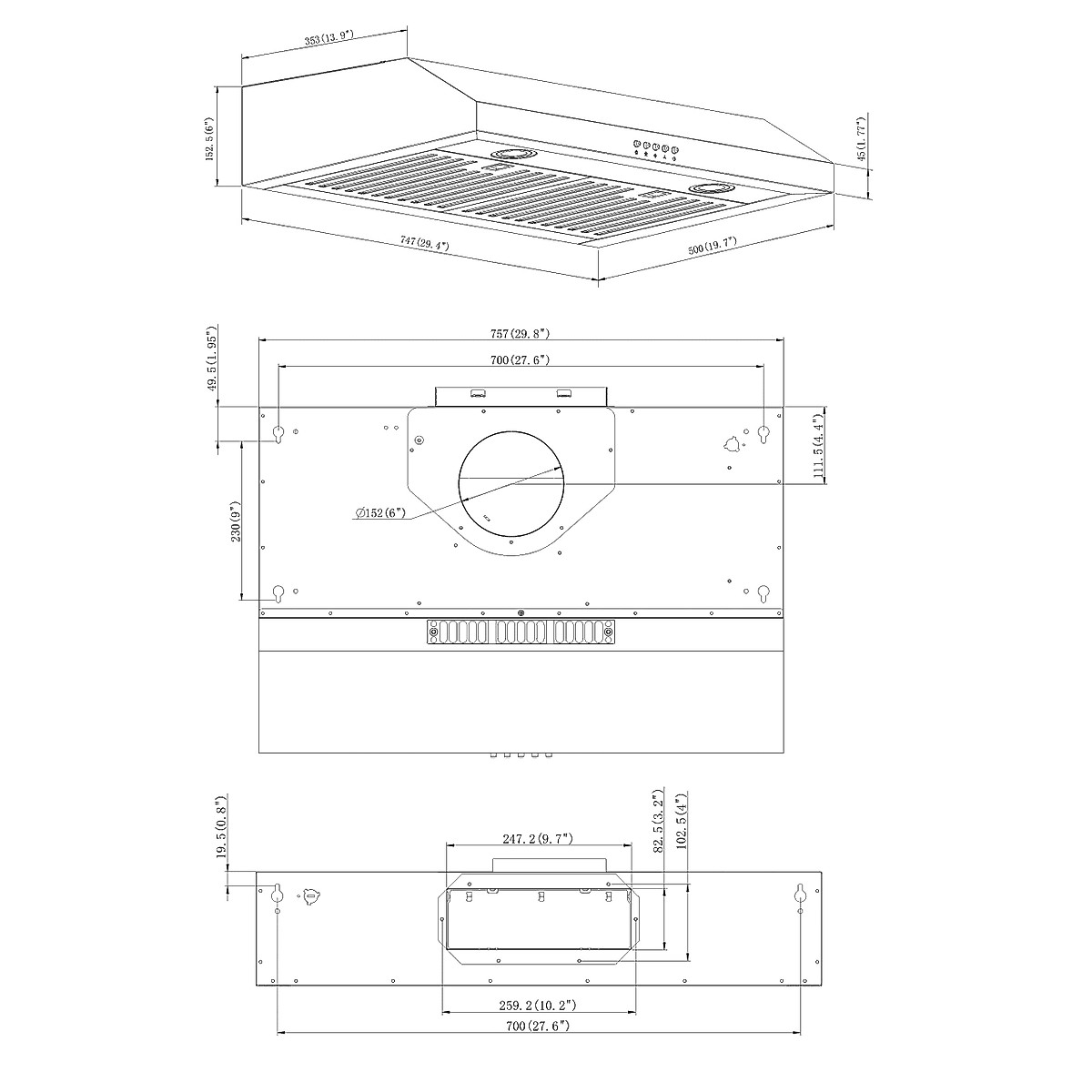 EVERKITCH Range Hood 30inch Under Cabinet, Ductless and Ducted Convertible, 600CFM, with Permanant Stainless Steel Filters