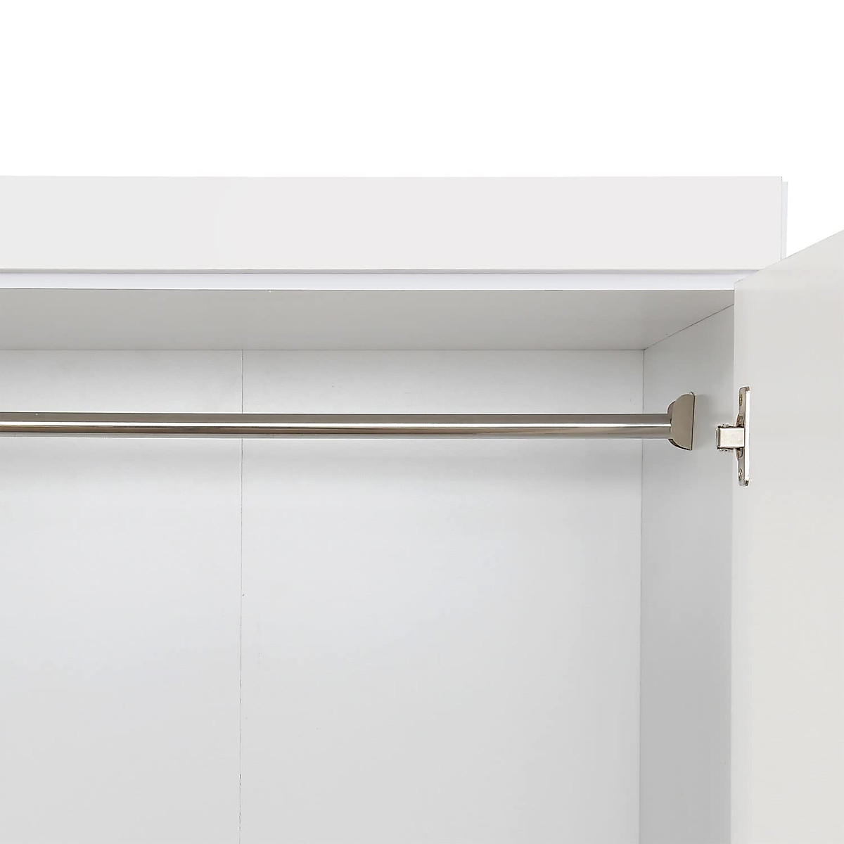 Wardrobe with Adjustable Shelf/Hanging Rod, Modern Simple Style Armoire Clothes Closet,White Wood Floor Standing Wardrobe Clothes Organizer