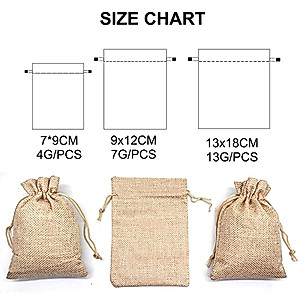 AICHLO 50PCS Burlap Gift Bags with Drawstring,Linen Burlap Bags Candy Bags Goodies Bag for Christmas Wedding Party and DIY Craft Packing (2.7 x 3.5 Inch | 9 x 7 CM, Natural Brown)