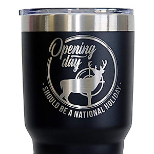 Thomas and Son Designs Deer Hunting Gift 30 oz Stainless Steel Double Wall Insulated Double Engraved Tumbler Mug Opening Day Deer Black