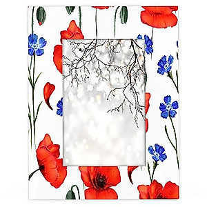 JXDXHCW 5x7 Picture Frame Red Poppy Blue Flower Home Gallery Wall Tabletop Decor with Stand Hanging Hook for Photos Certificate Poster Collage Display-Floral Pattern Frame