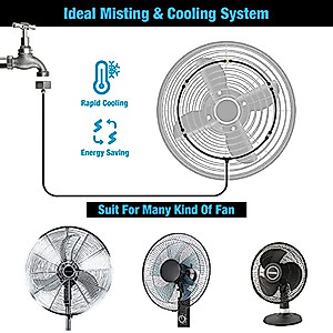 Misting Cooling System, Outdoor Misting System for Patio,Patio Mister for Cooling Fan 20FT Misting Line + 6 Brass Mist Nozzles + Brass Adapter(3/4"),Outdoor Mister System for Trampoline Greenhouse