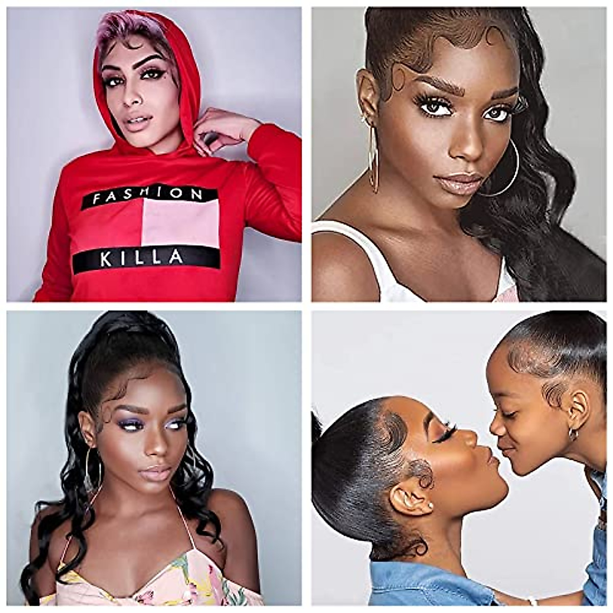 Fake Edges Hair Tattoo Baby Hair Tattoo Stickers - Waterproof Tattoos Body Makeup for Women - Edge Tattoo Fake Edges Curly Hair Salon DIY Hairstyling Hair Stickers Template Makeup Tool (E)