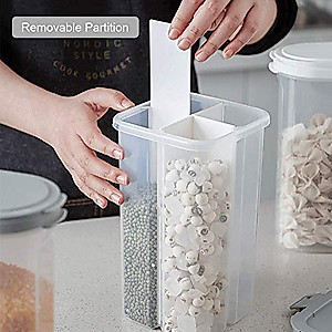 BIPEGE Airtight Cereal Storage Container, Clear 2.3L Airtight Kitchen Food Storage Container with Lids and Compartments for Grain, Sugar, Flour, Rice, Nuts, Snacks