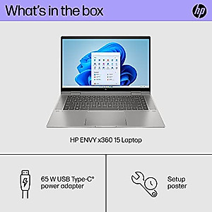 HP Envy x360 15 inch Laptop, FHD Display, Intel Core i7-1355U, 16 GB RAM, 1 TB SSD, Intel Iris Xe Graphics, Windows 11 Home, 15-ew1199nr (2023),Silver