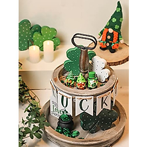 NEWLIGHTURE 3Pcs St. Patrick's Day Gnome Tiered Tray Decor, Lucky Gift Resin Gnome Decorations, Home Ornaments for Table, Shelf