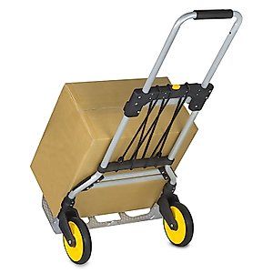 Mount-It! Folding Hand Truck and Dolly, 264 Lb Capacity Heavy-Duty Luggage Trolley Cart with Telescoping Handle and Rubber Wheels, Silver, Black, Yellow