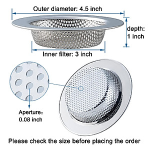 Honmein 3 Pcs Sink Strainer for Most Kitchen Sink Drain Basket, Upgraded Double-Layer Safe Design Kitchen Sink Strainer (Outer Diameter 4.5 Inch)
