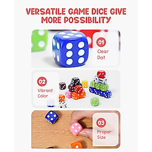 JoyCat 16mm 6 Sided Dice Set Standard Game Dice Kids for Board Games Dice Games Math Dice for Classroom with Storage Bucket (100, Opaque)